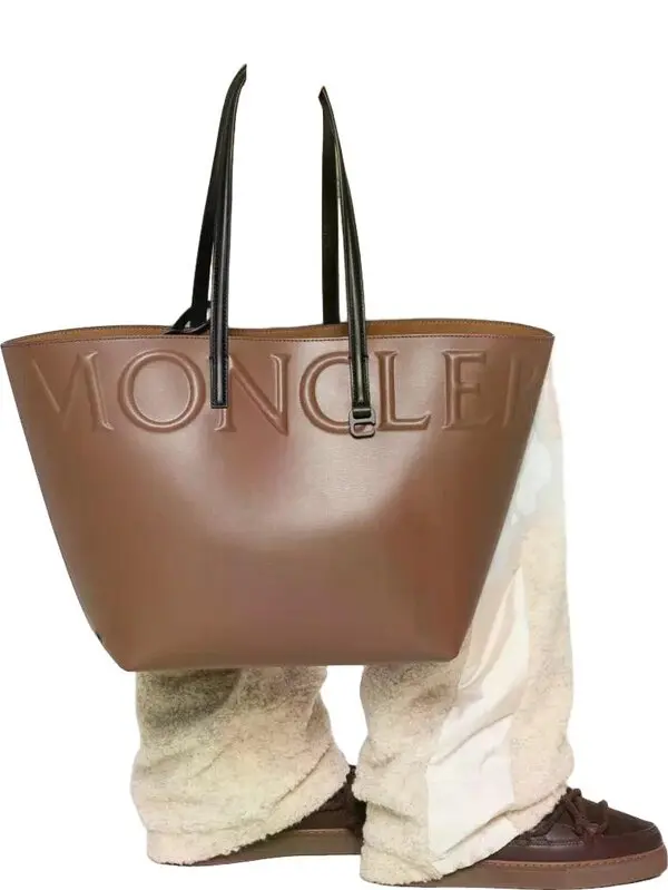 Moncler Embossed-logo Leather Tote Bag - Brown