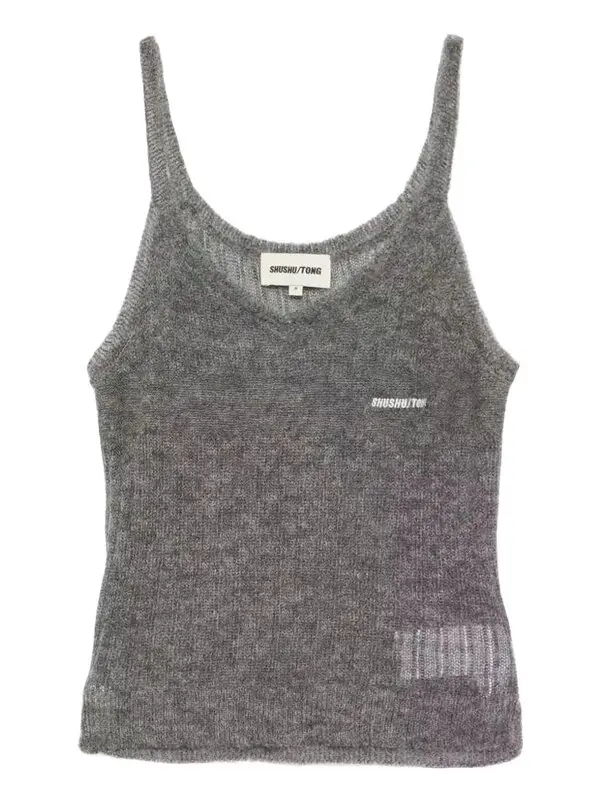 SHUSHU/TONG Knit Spaghetti-straps Top - Grey