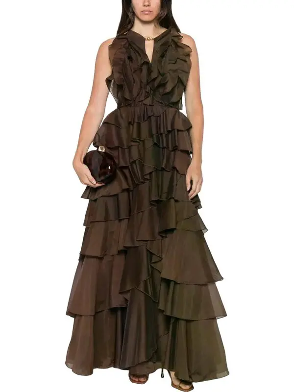 Aje Cleo Ruffled Gown - Brown