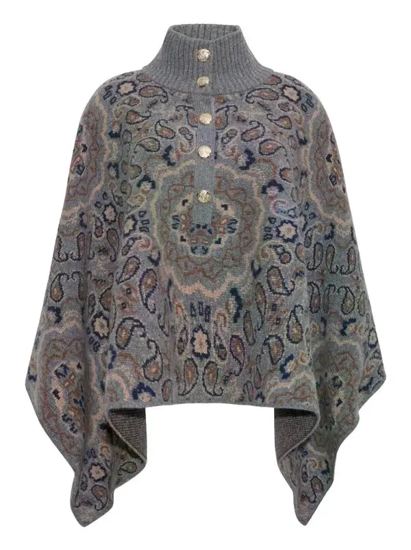 Cara Cara Pagoda Paisley-intarsia Cape - Grey