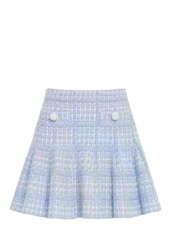 SELF-PORTRAIT Check-knit Mini Skirt - Blue