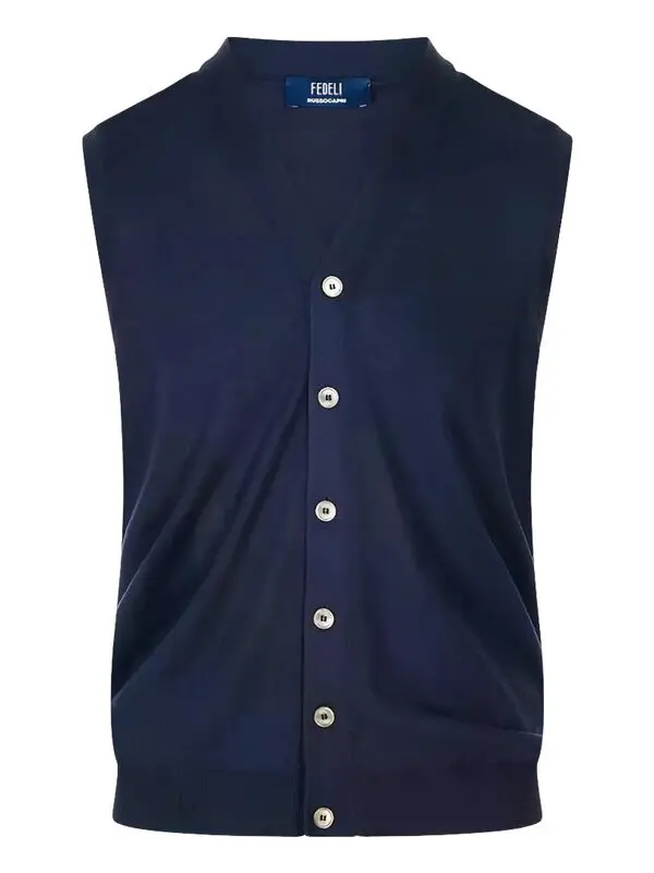 Fedeli V-neck Button-up Vest - Blue