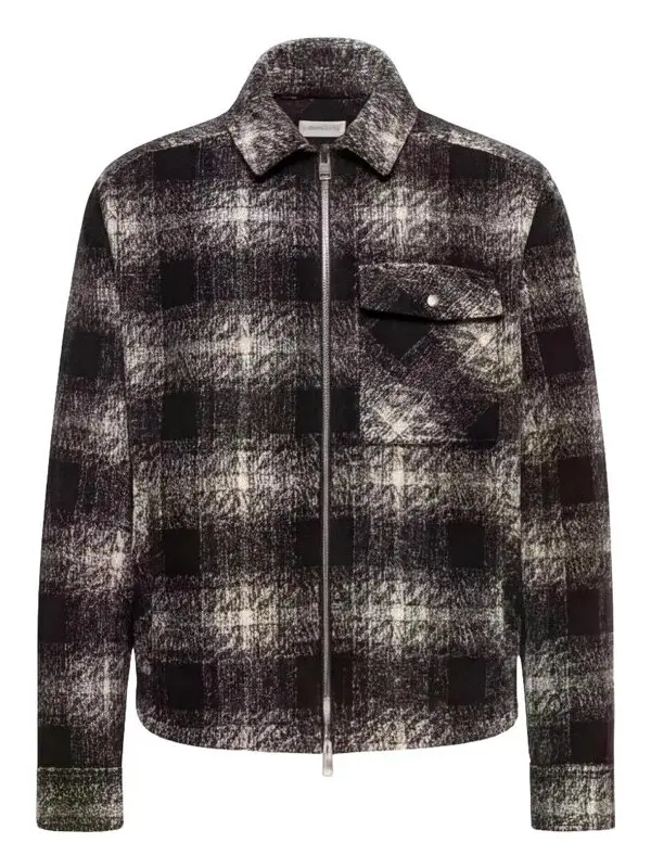 Moncler Check Jersey Zip-up Shirt - Black