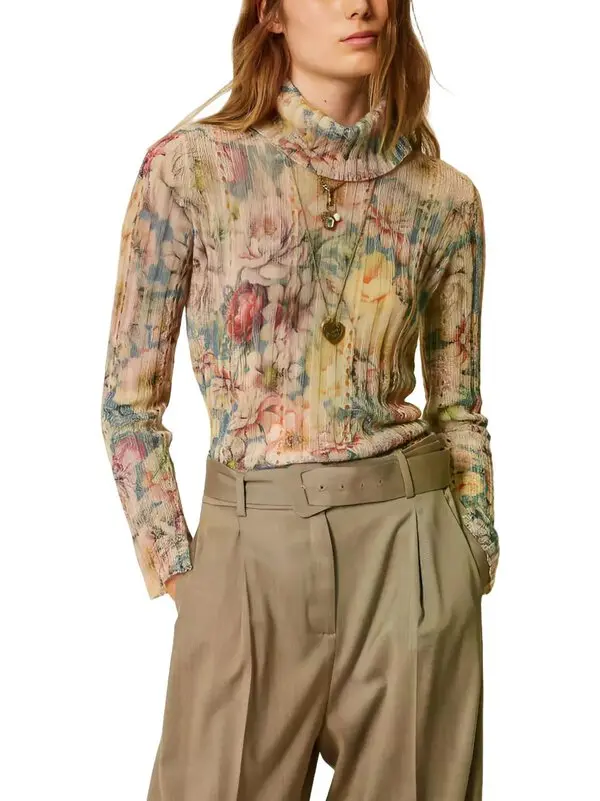 TWINSET Floral-print Open-knit Sweater - Neutrals