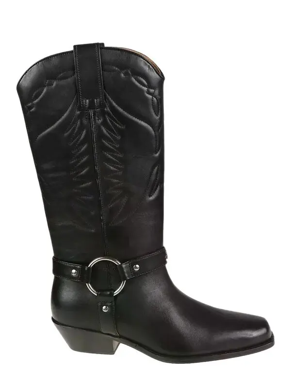 Patrizia Pepe Embroidered Leather Cowboy Boots - Black