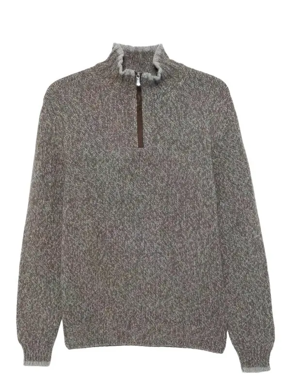 Fedeli Long-sleeve Half-zip Sweater - Brown