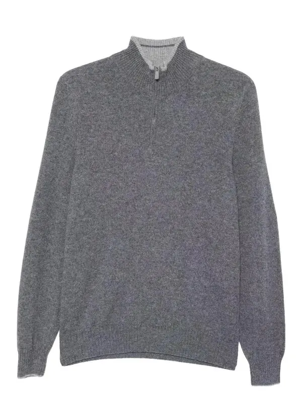 Fedeli Half-zip Knitted Sweater - Grey