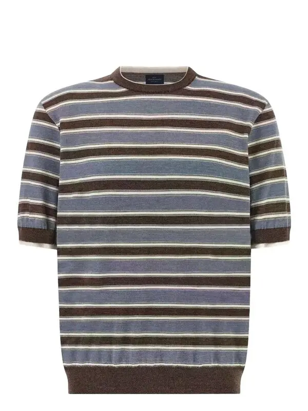 Paul & Shark Striped Double-collar Knitted T-shirt - Blue