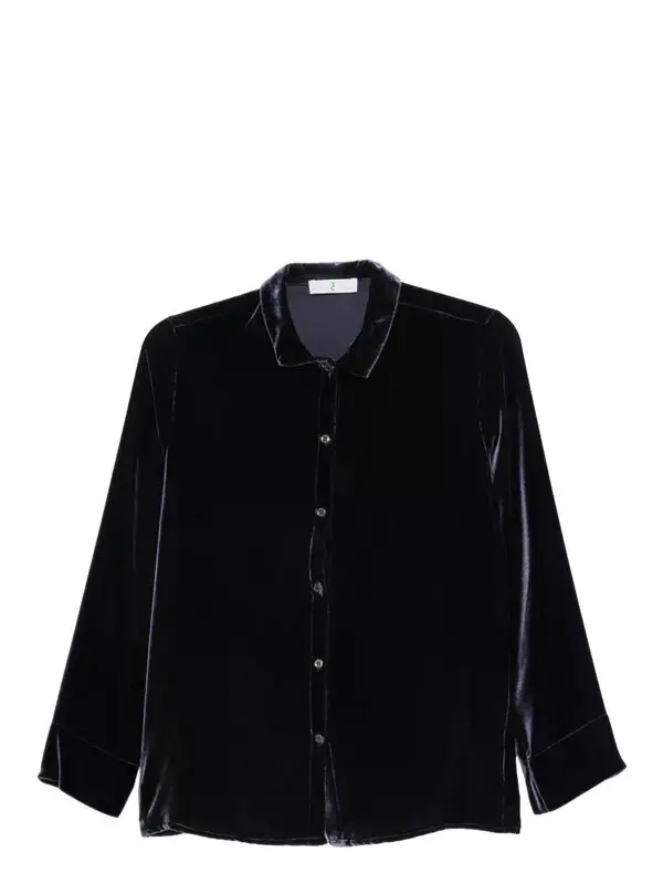 WHYCI Velvet Long-sleeve Pyjama Shirt - Blue