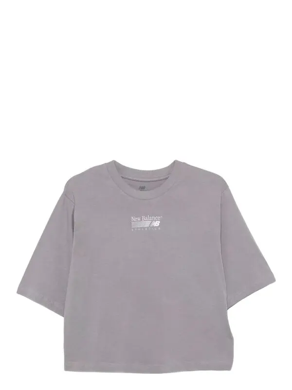 NEW BALANCE Trackside Logo-embroidery Cropped T-shirt - Grey