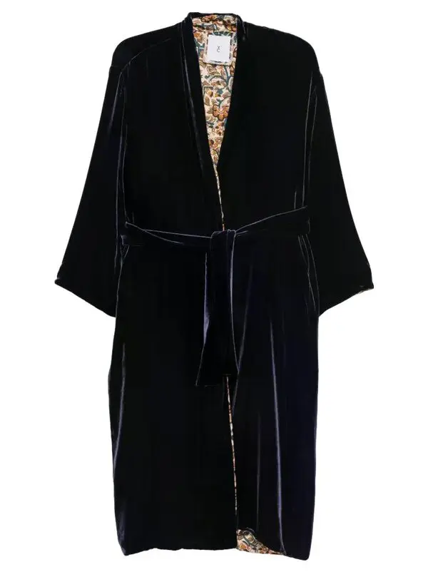 WHYCI Belted Velvet Dressing Gown - Blue