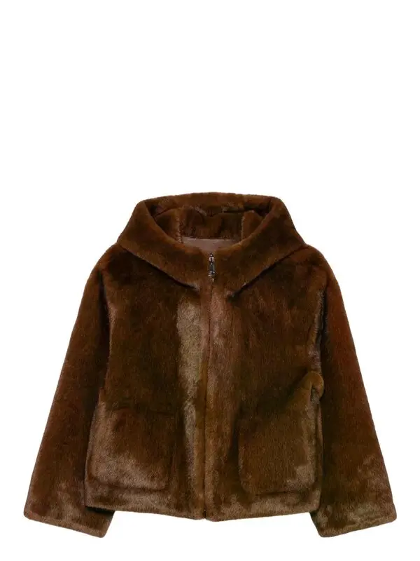LOU ANDREA Hooded Faux-fur Coat - Brown