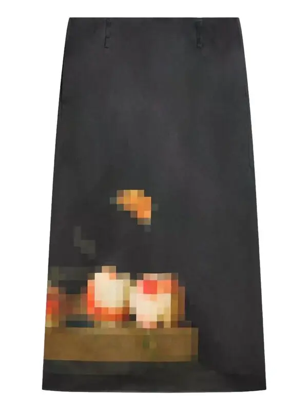 Dries Van Noten Printed Cotton Silk Satin Maxi Skirt - Black