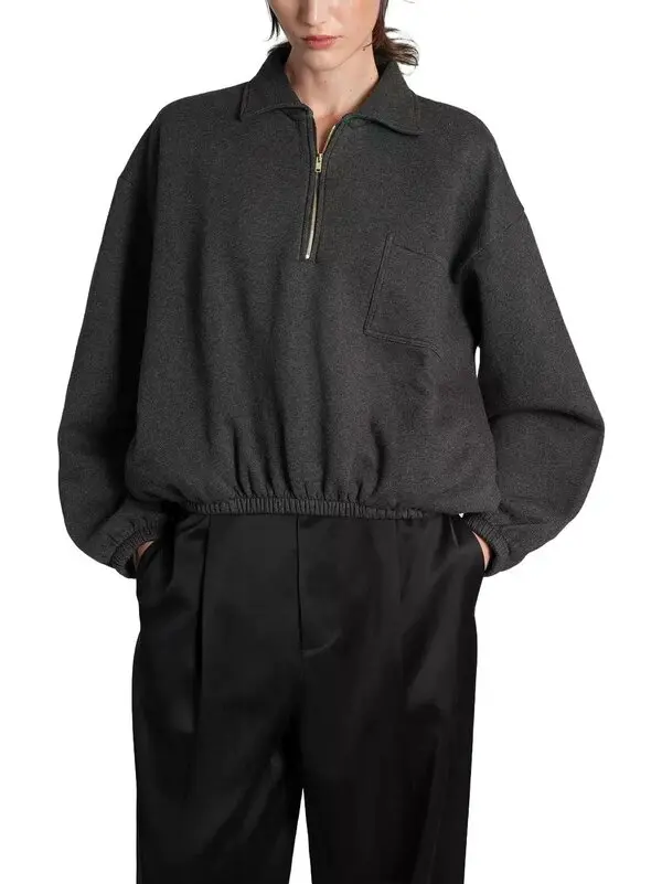 DARKPARK Alva Quarter-zip Elasticated-hem Cropped Sweatshirt - Grey