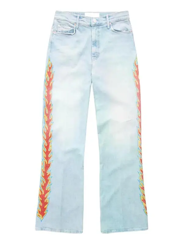 MOTHER The Saloon Sneak Flame-print Jeans - Blue