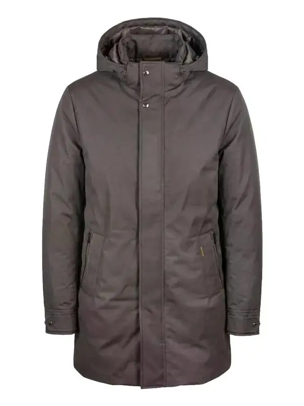 MOORER Vermont Hooded Concealed-fastening Coat - Brown