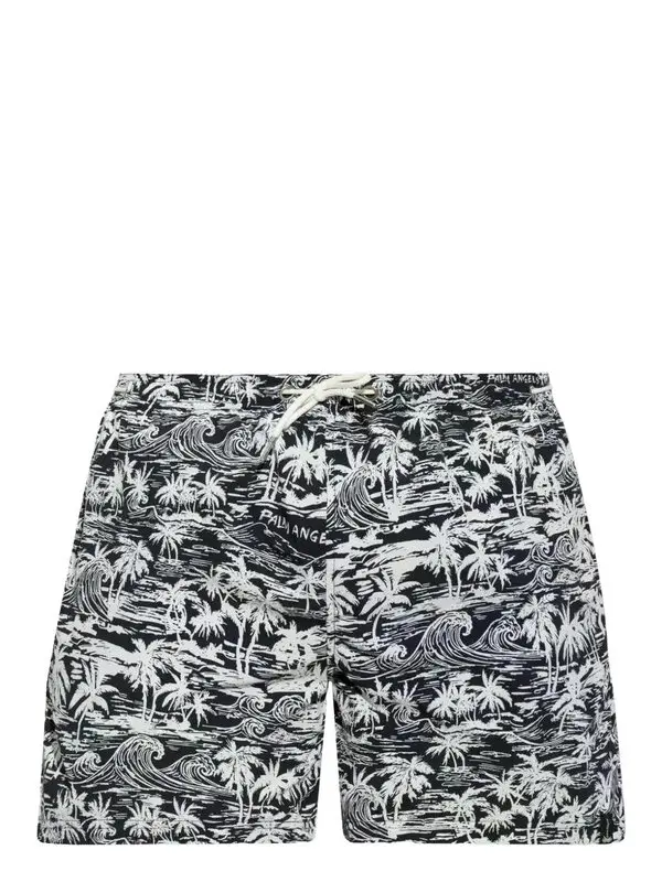 Palm Angels Palm-print Drawstring Swim Shorts - Black
