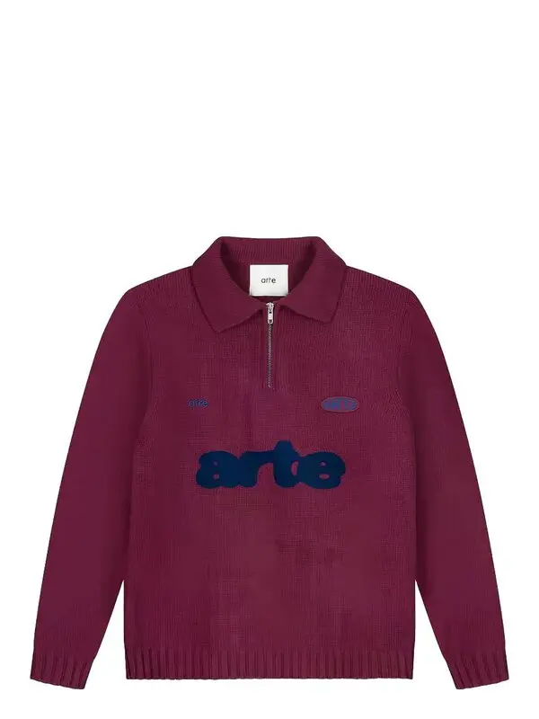 ARTE ANTWERP Logo-embroidered Half-zip Sweater - Red