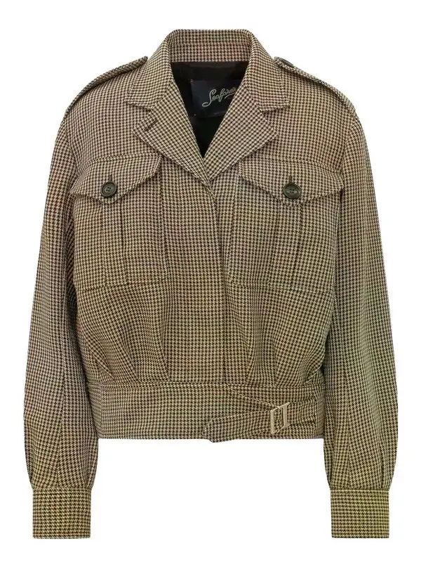THE SEAFARER Houndstooth-pattern Belted Jacket - Brown