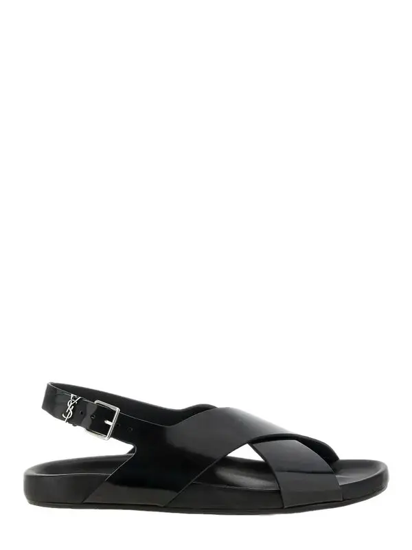Saint Laurent Helios Sandals In Glazed Leather - Black