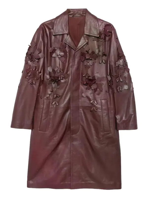 Alberta Ferretti Floral-appliqué Leather Coat - Red