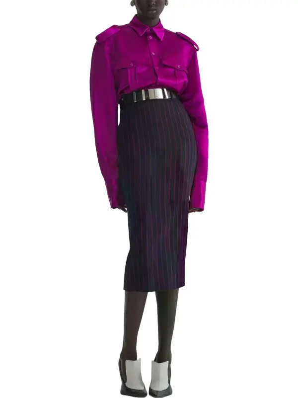 MUGLER Pinstripe Midi Pencil Skirt - Blue