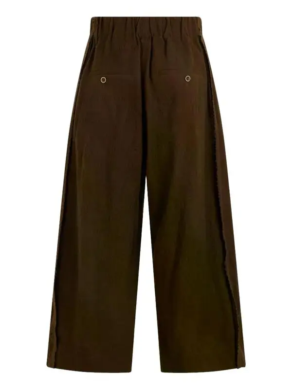 UMA WANG Pleated Frayed-edge Trousers - Brown