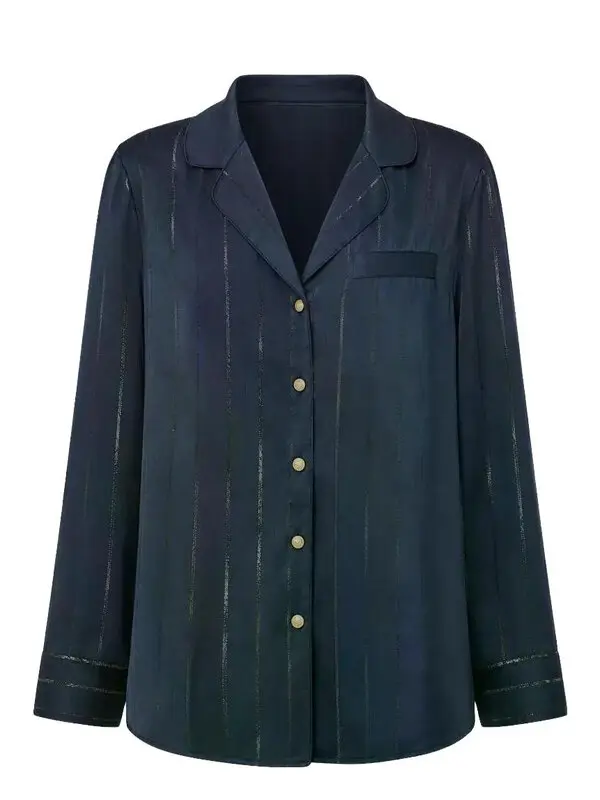 Tommy Hilfiger Metallic-stripe Notched-lapel Shirt - Blue