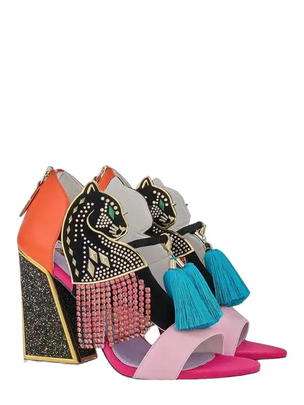KAT MACONIE Aya Panther Embellished Sandals - Black