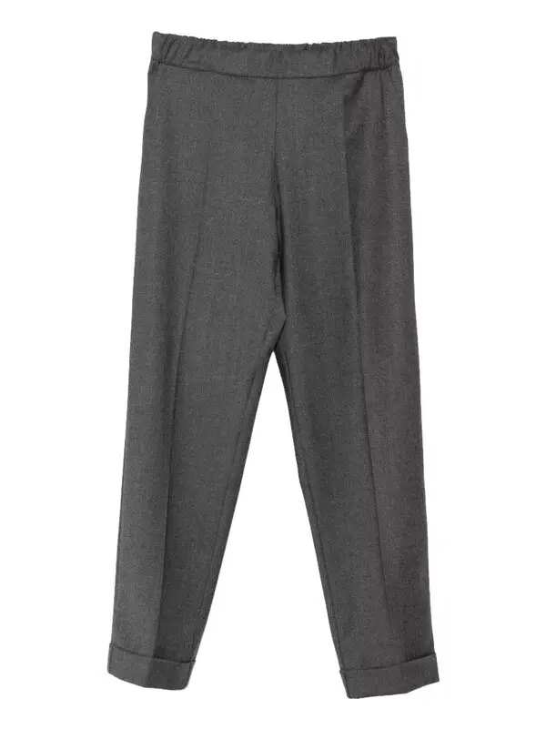 WHYCI Elasticated-waistband Turned-up-cuff Trousers - Grey