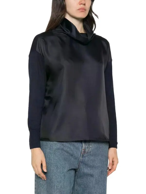 WHYCI Satin-panel Long-sleeve Top - Blue