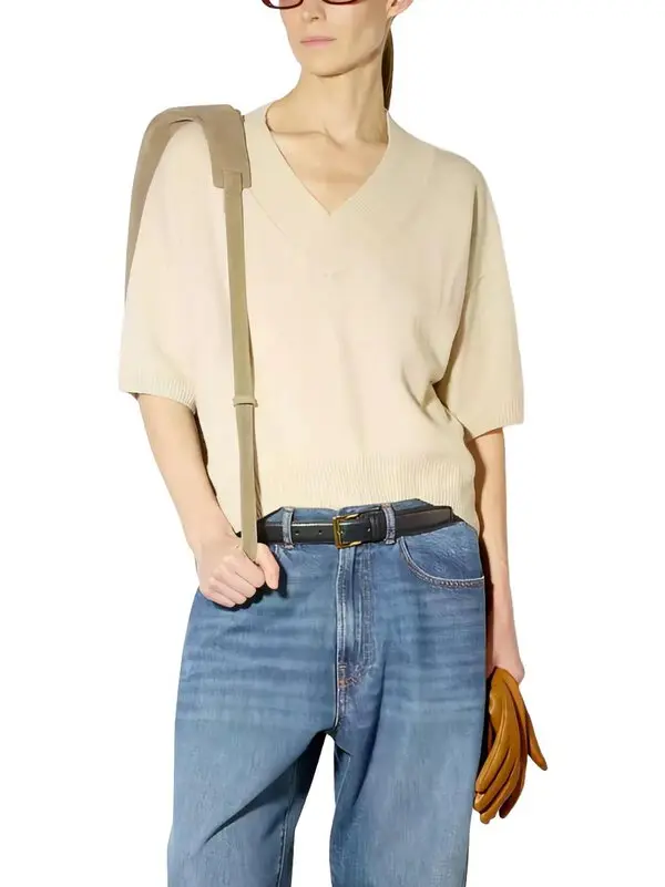 Liviana Conti Short-sleeve V-neck Sweater - Neutrals