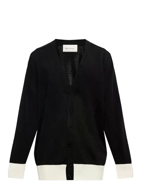 AMI Paris Colour-block Button-up Cardigan - Black
