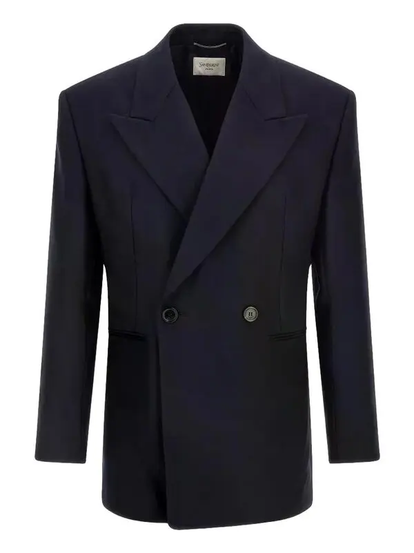 Saint Laurent Double-breasted Jacket In Felted Wool Gabardine - Blue