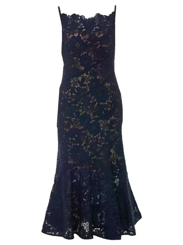 SELF-PORTRAIT Navy Spiral Laced Midi Dress - Blue
