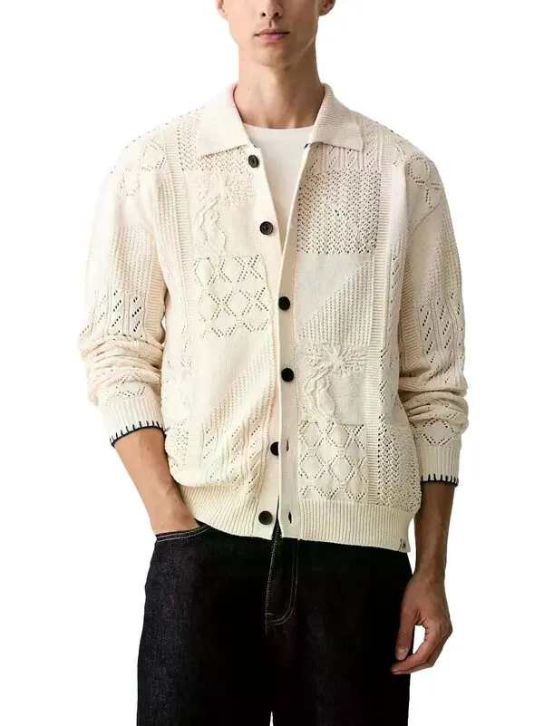 Scotch & Soda Multi-stitch Patchwork Cable-knit Cardigan - Neutrals