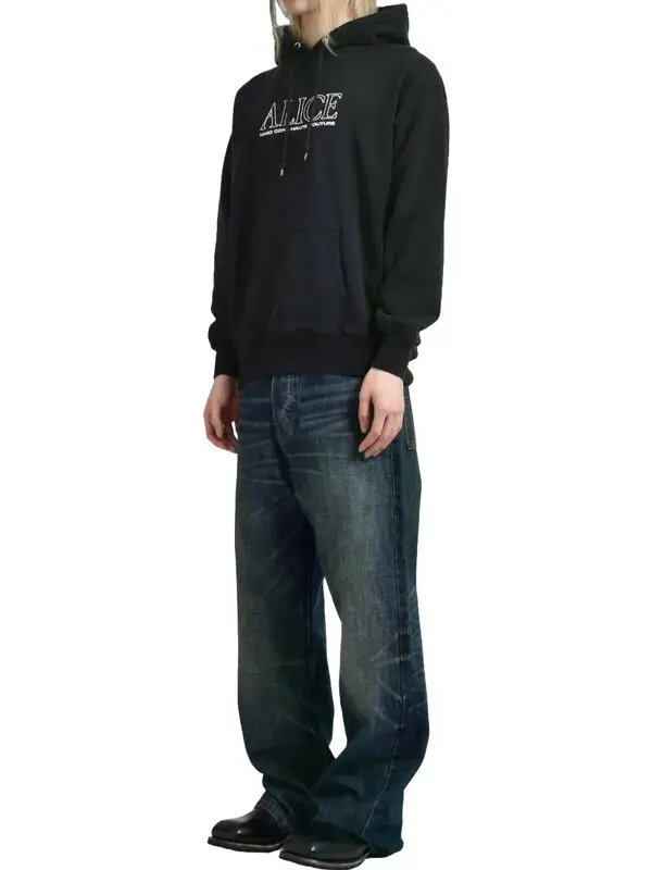 ALICE HOLLYWOOD Logo-print Washed-finish Hoodie - Black