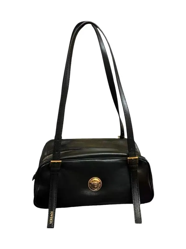 Versace Medusa Plaque Leather Shoulder Bag - Black