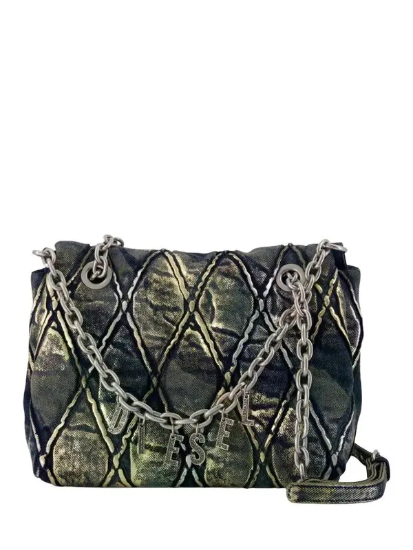 DIESEL® Charm-d Shoulder Bag In Metallic-foil Denim - Blue