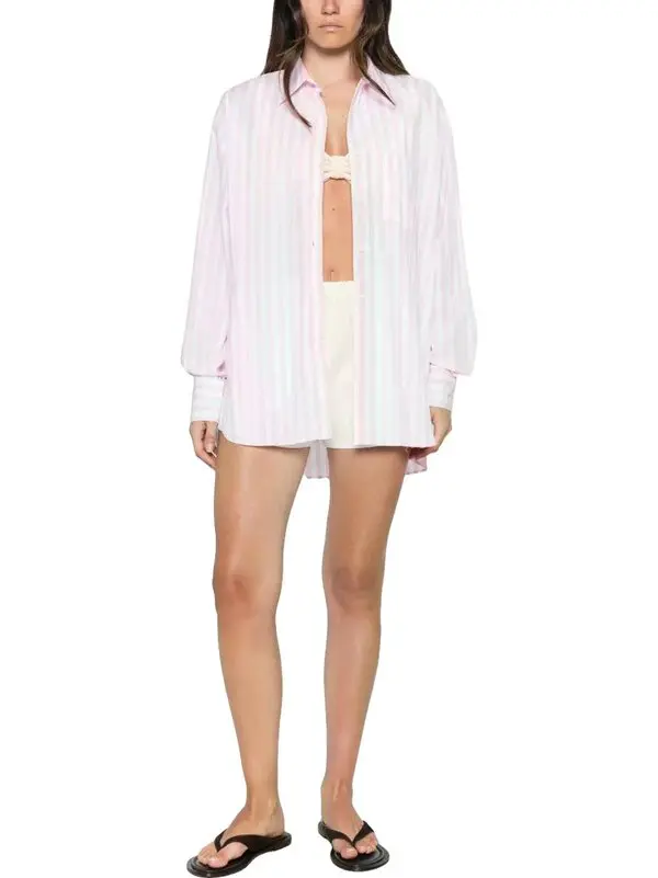 Hunza G Cabana Stripe-embroidered Shirt - Pink