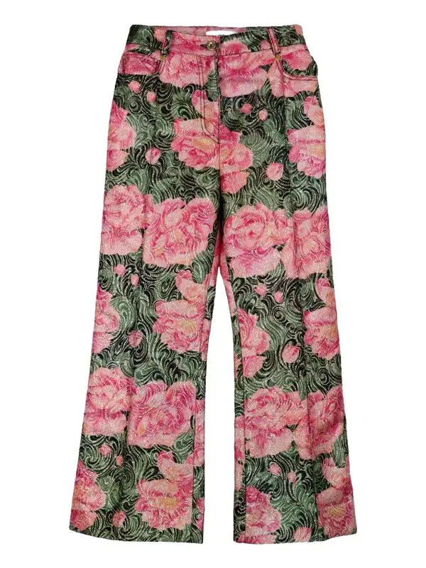 Rabanne Metallic Floral-print Trousers - Pink