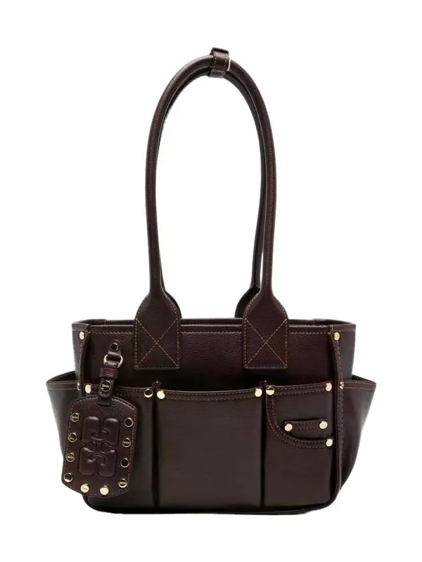 GANNI Posy Studded Leather Shoulder Bag - Brown