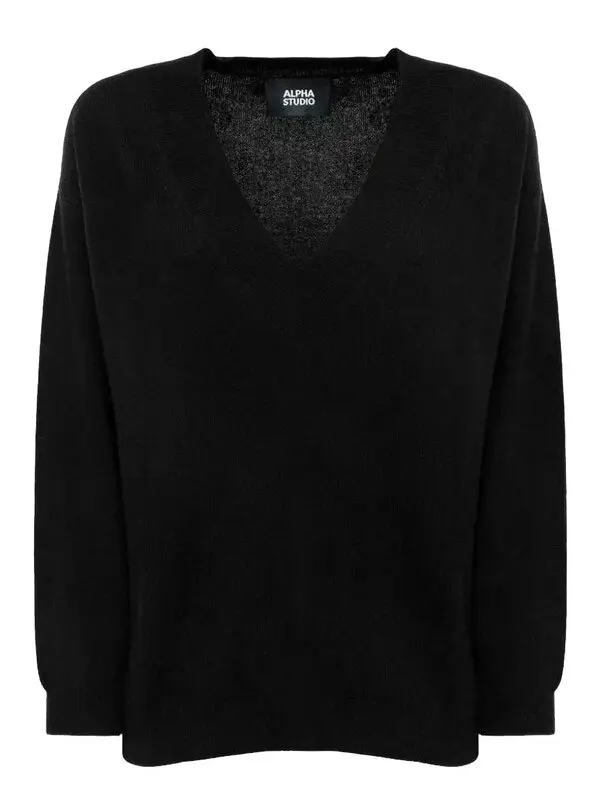 Alpha Studio V-neck Knitted Sweater - Black