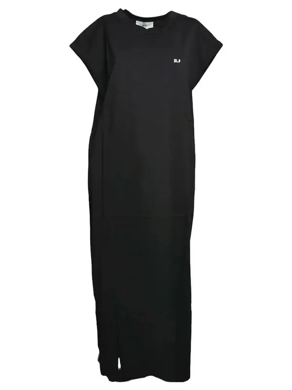 SOLOTRE Logo-print Cap-sleeve Maxi Dress - Black