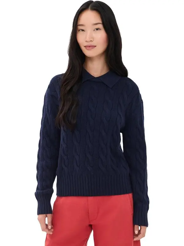 Polo Ralph Lauren Collared Cable Knit Sweater - Hunter Navy