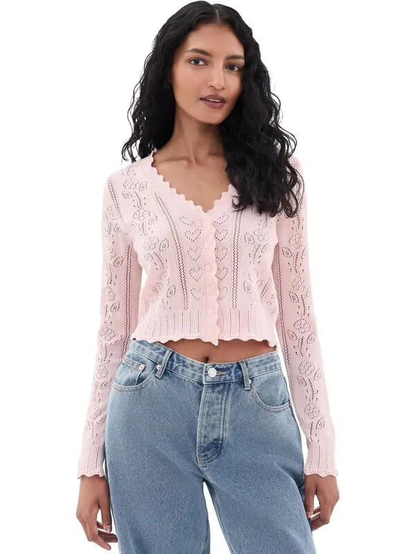 LoveShackFancy Sibella Cropped Cardigan - Pink Iris