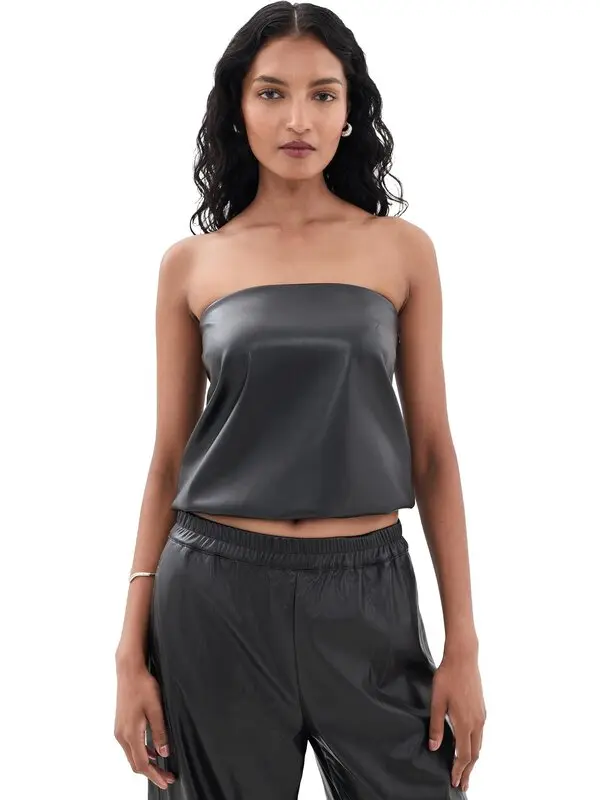 WAYF Camryn Faux Leather Strapless Top - Black