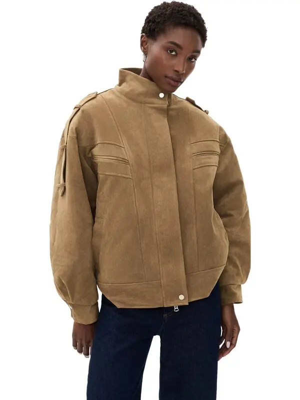 Source Unknown Tova Faux Suede Bomber Jacket - Khaki