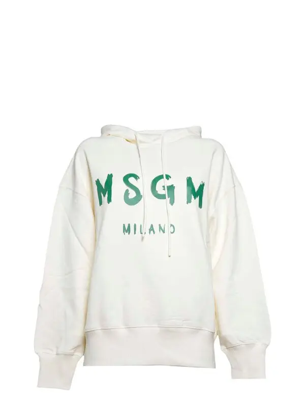 MSGM Logo Printed Drawstring Hoodie - White