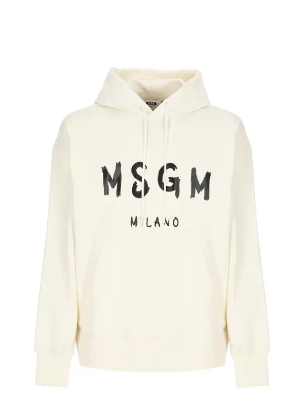 MSGM Logo Printed Drawstring Hoodie - White